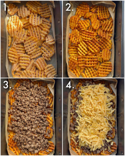Cheeseburger Loaded Waffle Fries | Don't Go Bacon My Heart