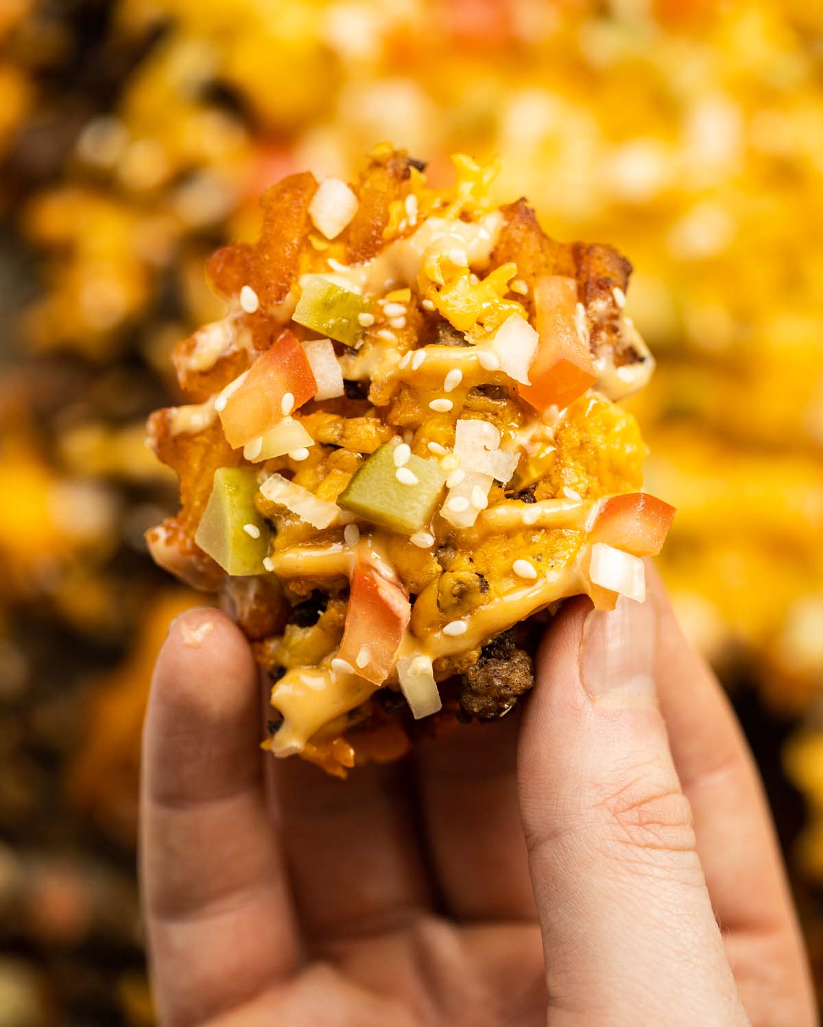 Cheeseburger Loaded Waffle Fries | Don't Go Bacon My Heart