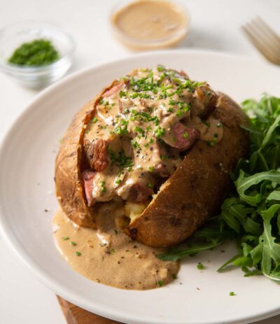 Steak Baked Potato (with Cream Cheese Sauce) | Don't Go Bacon My Heart